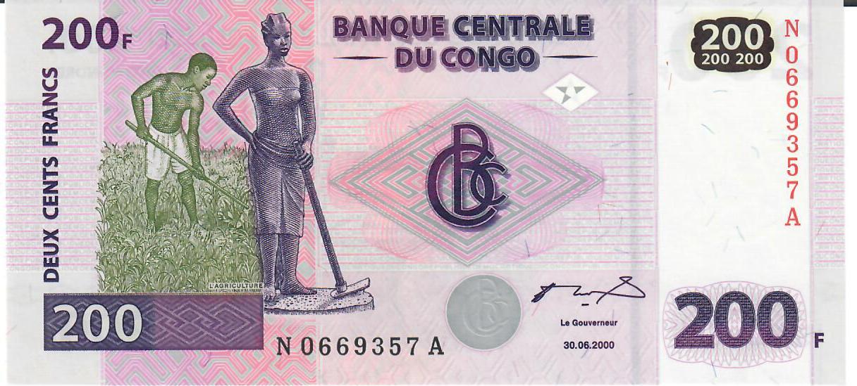 Kongo 200 Deux Cents Francs 2000 Banknote Geldschein unc | MA-Shops