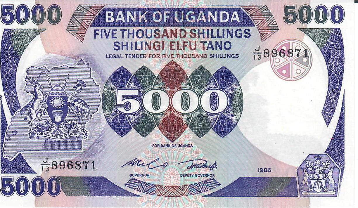 Uganda 5000 Shilingi Elfu Tano 1986 Banknote Geldschein unc | MA-Shops