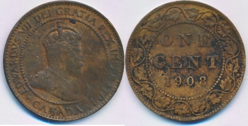 Canada 1 Cent 1908 Münze Edward VII. (1901-1910) F-VF | MA-Shops