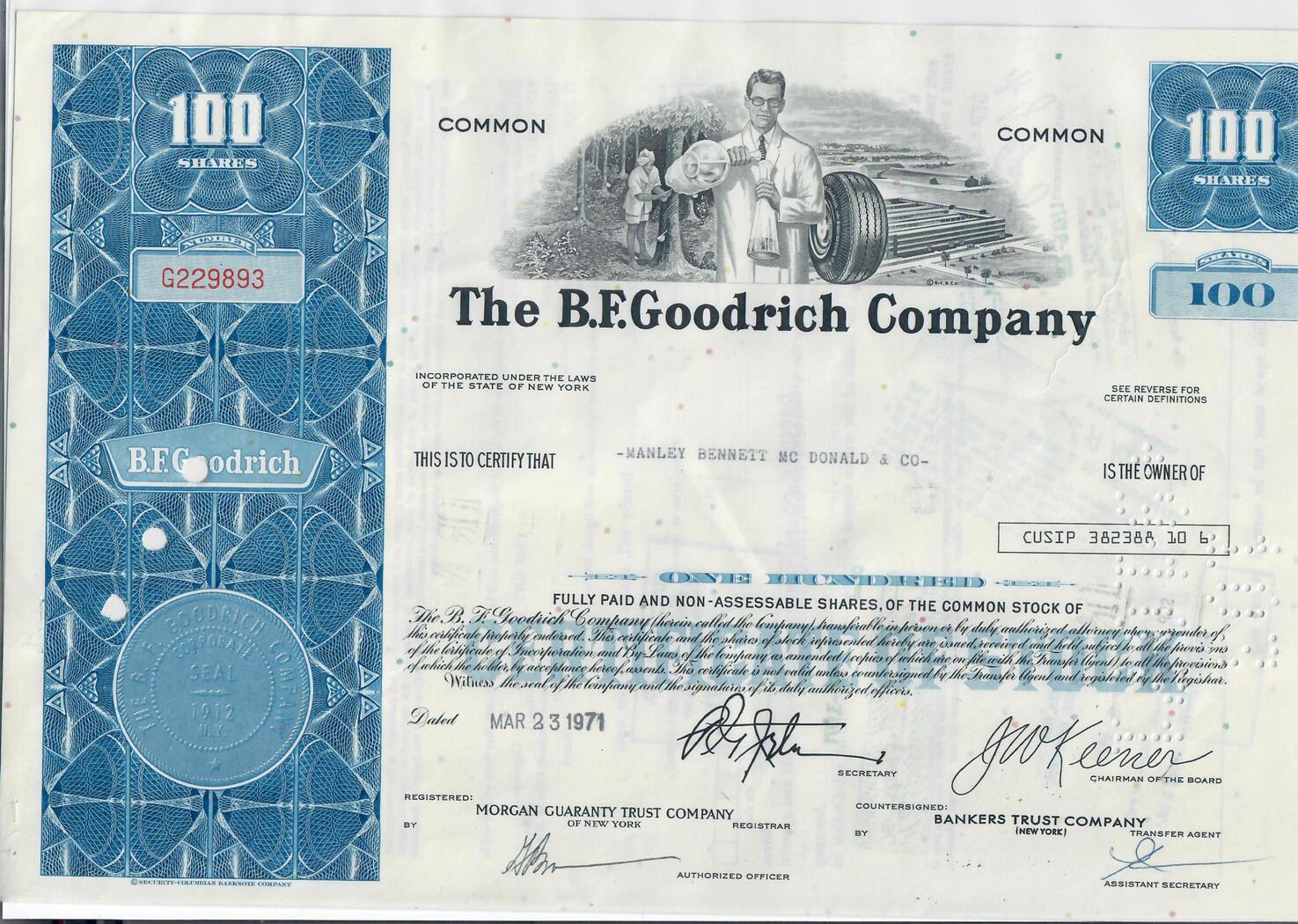 USA 100 Shares The B.F.Goodrich Company 1971, Aktien Wertpapier aEF ...