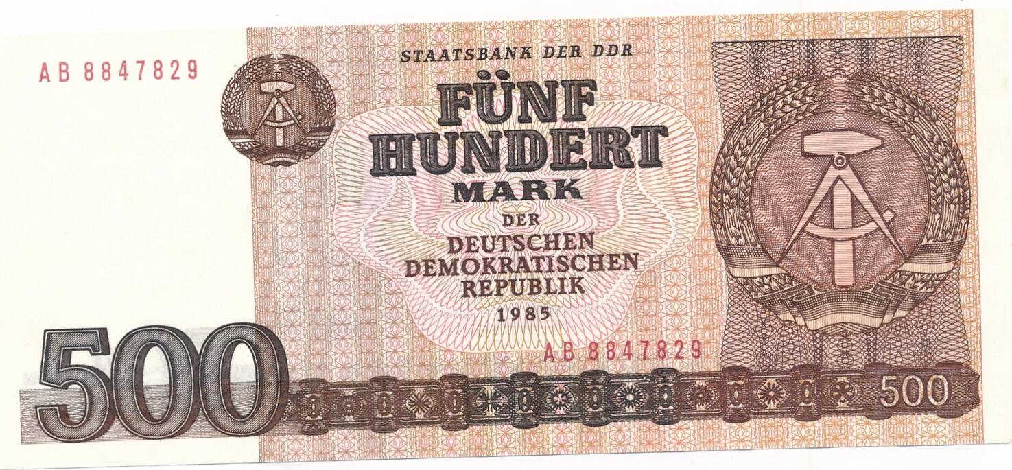 Deutschland DDR 500 Mark 1985 Geldschein Banknote, Staatsbank der DDR ...