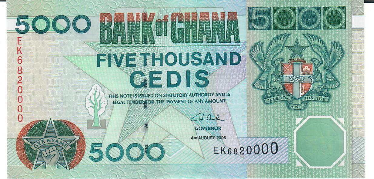 Ghana 5000 Cedis 2006 Banknote Geldschein unc | MA-Shops