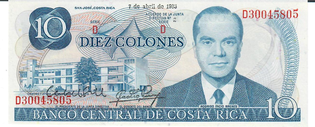 Costa Rica 10 Colones 1983 Banknote Geldschein unc | MA-Shops