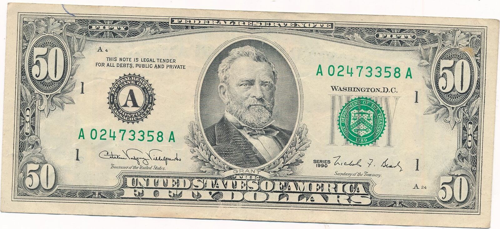 USA - Vereinigte Staaten v. Amerika $ 50 Dollars 1990 Geldschein ...
