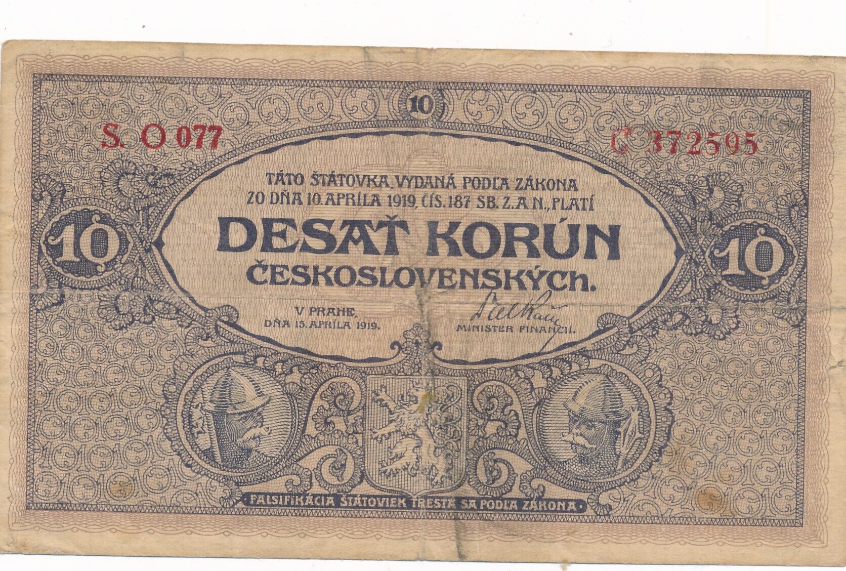 Tschechoslowakei 10 Korun Kronen 1919 eskoslovensko 10 Desat Koruna