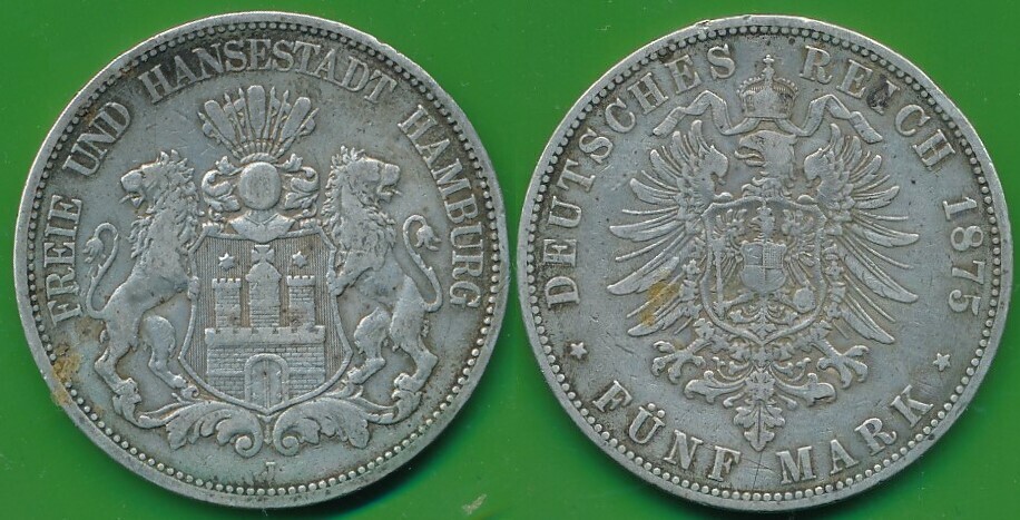 Deutschland Deutsches Reich 5 Mark 1875 Silbermünze Kaiserreich Freie ...