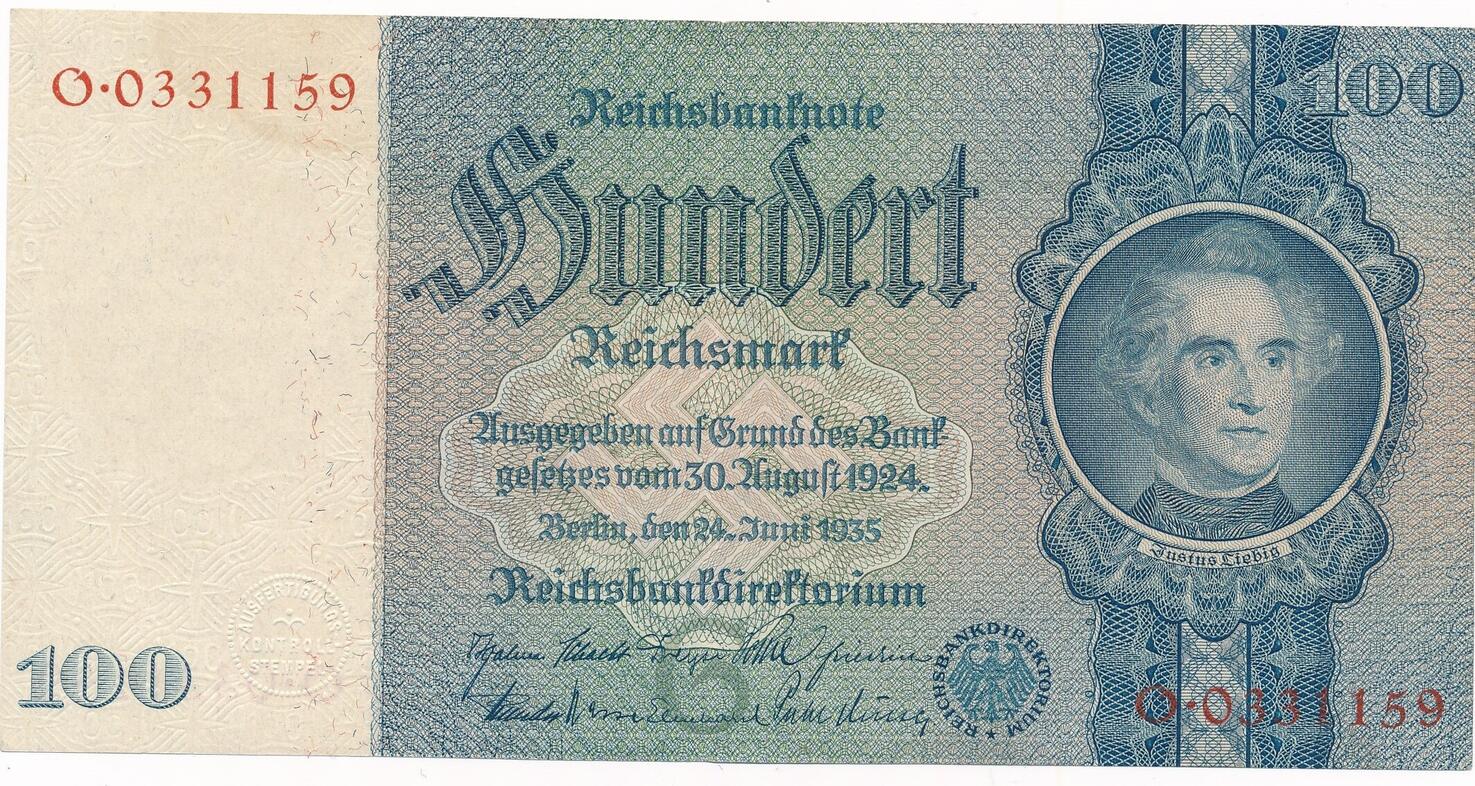 Deutschland Deutsches Reich 100 Mark Reichsmark Reichsbanknote 1935 ...