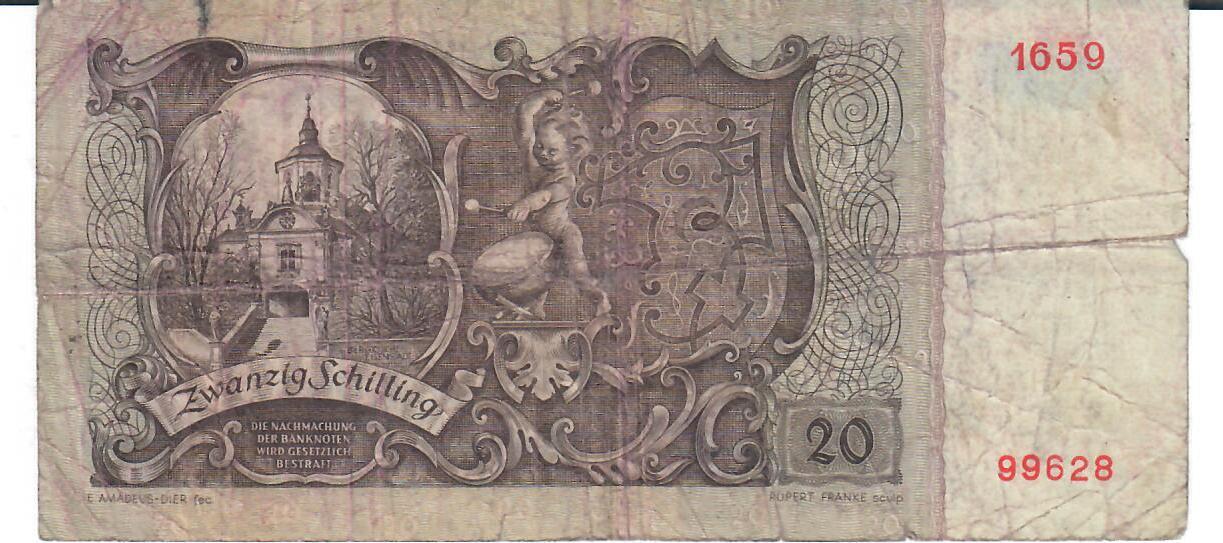 Österreich 20 Schilling 1950 Banknote Geldschein V | MA-Shops