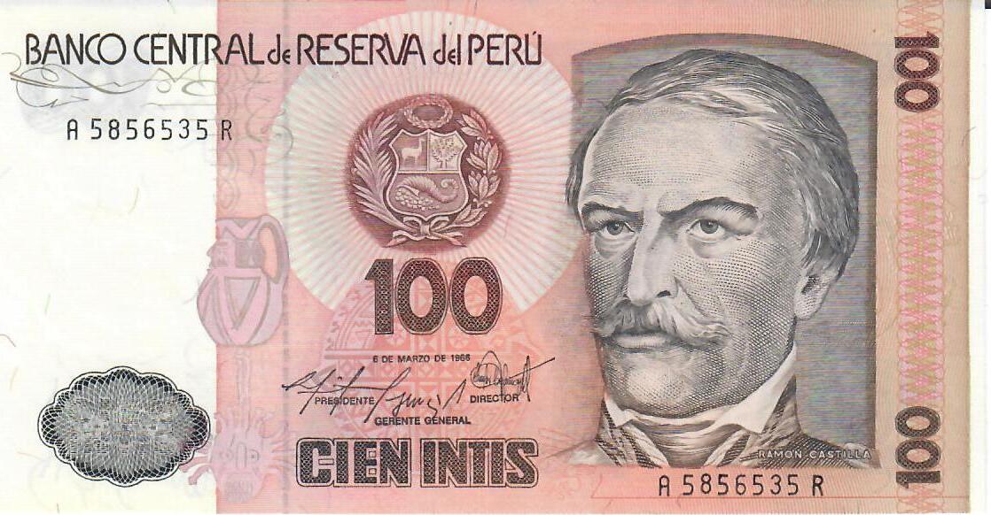 Peru 100 Intis 1986 Banknote Geldscheine unc | MA-Shops