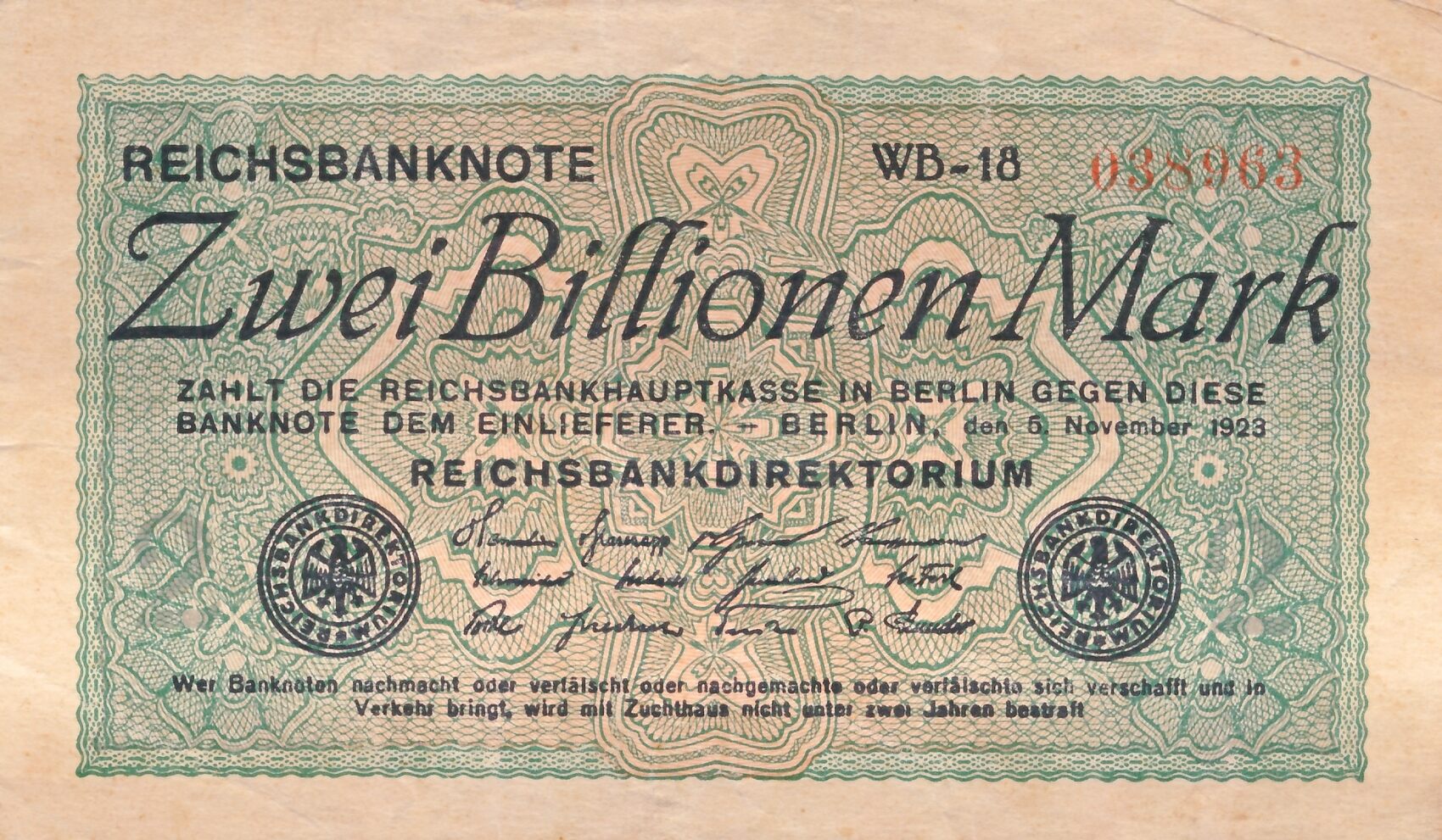 Deutschland Deutsches Reich 2 Billionen Mark 5 11 1923 Geldschein