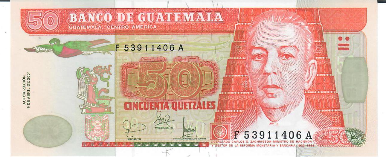 Guatemala 50 Quetzales 2001 Banknote Geldscheine unc | MA-Shops
