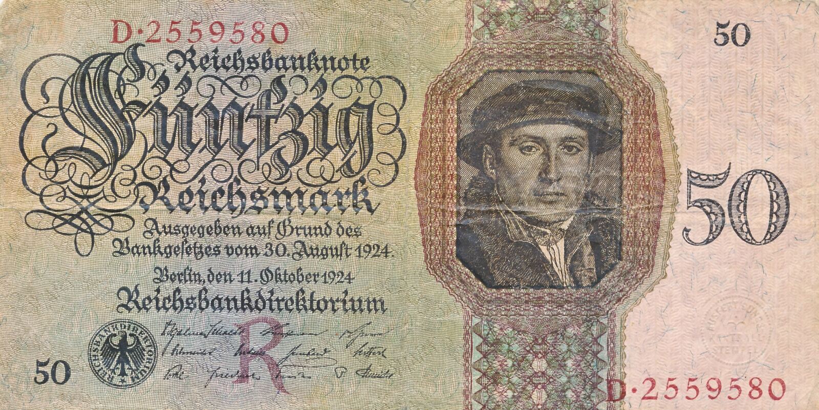 Deutschland Deutsches Reich 50 Mark Reichsbanknote Reichsmark 1924 ...