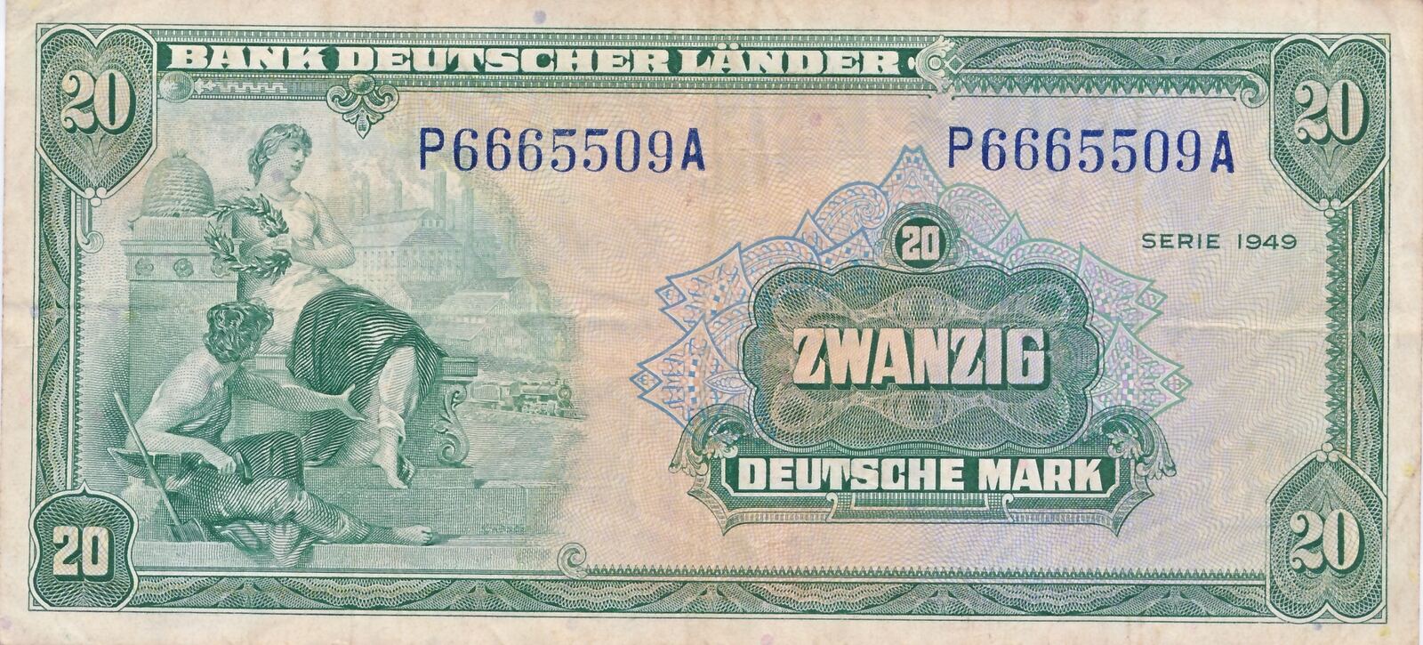 Deutschland 20 Deutsche Bank 1949 Banknote, Kenn-Bst.: P/A, KN 7stellig ...