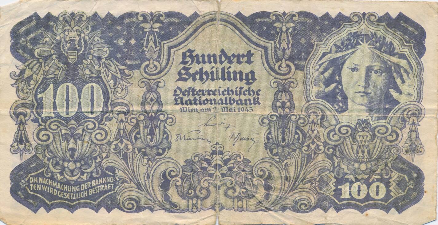 Österreich 100 Schilling 1945 Geldschein Banknote V, mit Risse, F | MA ...