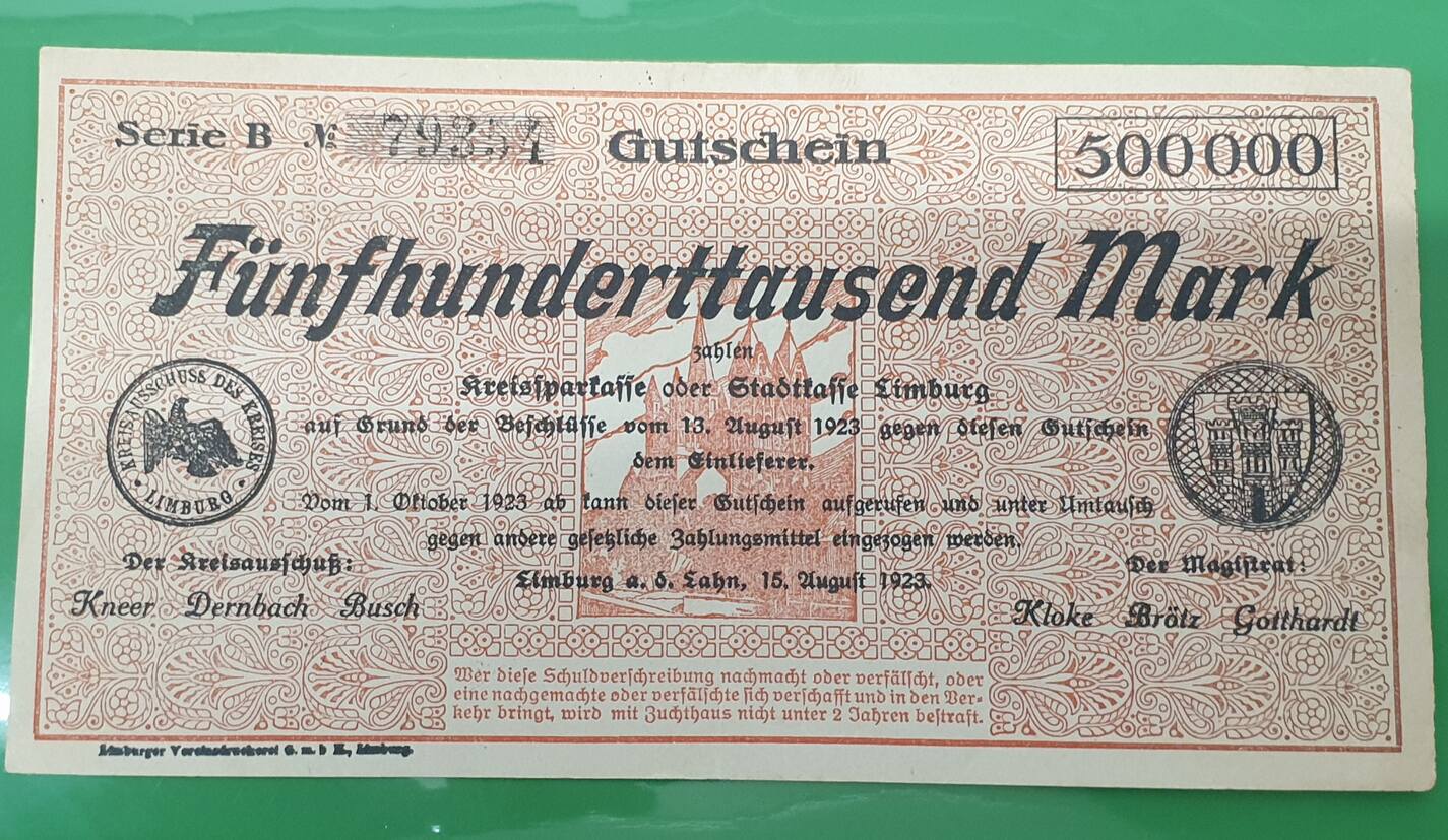 Deutschland Deutsches Reich 500 Tausend Mark 1923 Notgeldschein Notgeld ...