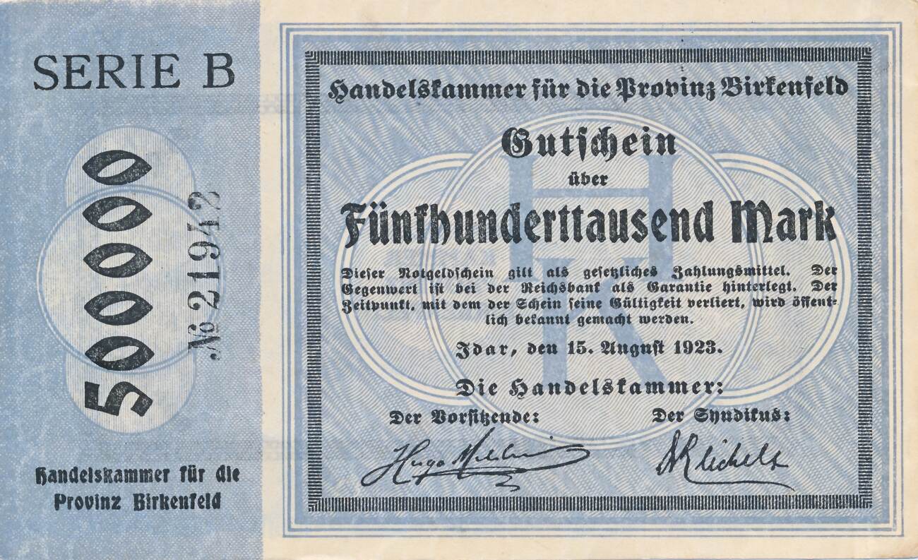 Deutschland Deutsches Reich 500 Tausend Mark 1923 Notgeld, Bank für das ...