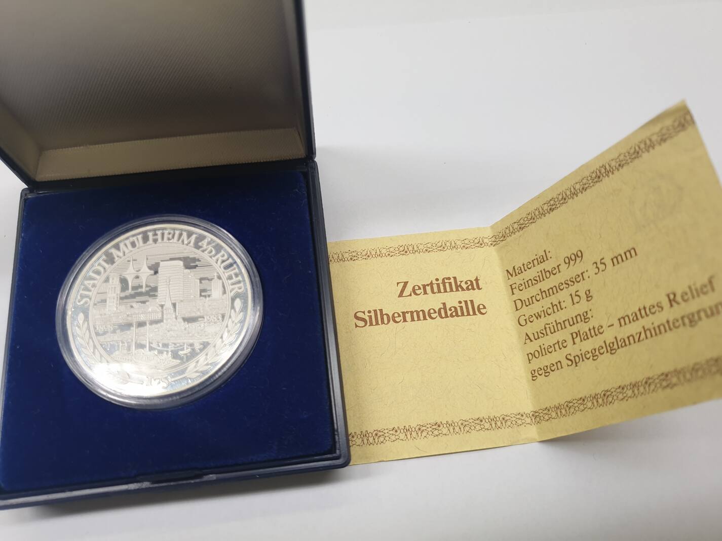 Deutschland Medaille Silbermedaille 999er Silber 883-1983 Mülheim a.d ...