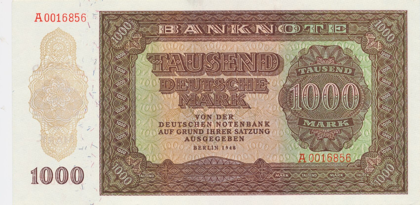 Deutschland DDR 1000 Mark 1948 Geldschein Banknote, KN 7stellig, Serie ...