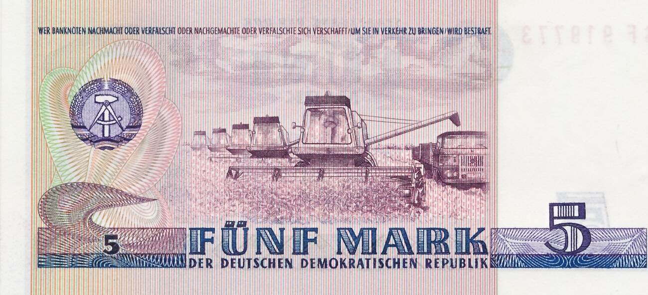 Deutschland DDR 5 Deutsche Mark DM 1975 Geldschein Banknote KN 6 ...