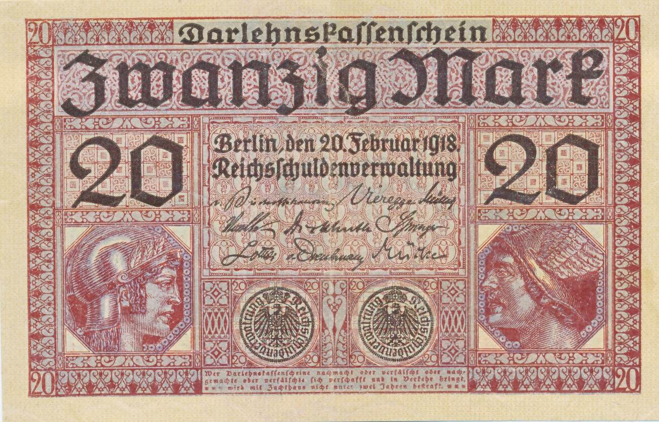 Deutschland Deutsches Reich 20 Mark 1918 Geldschein Banknote EF | MA-Shops