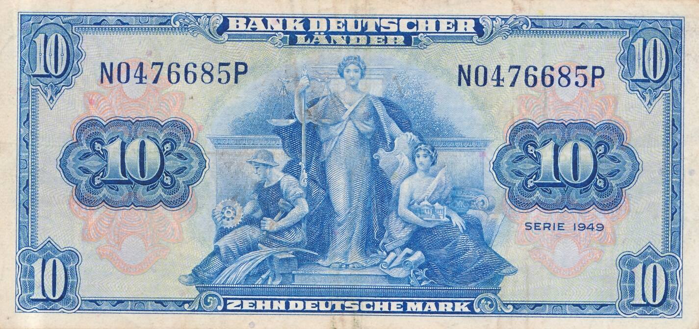 Deutschland 10 Deutsche Mark DM 1949 Geldschein Banknote KN 7 Stellig ...