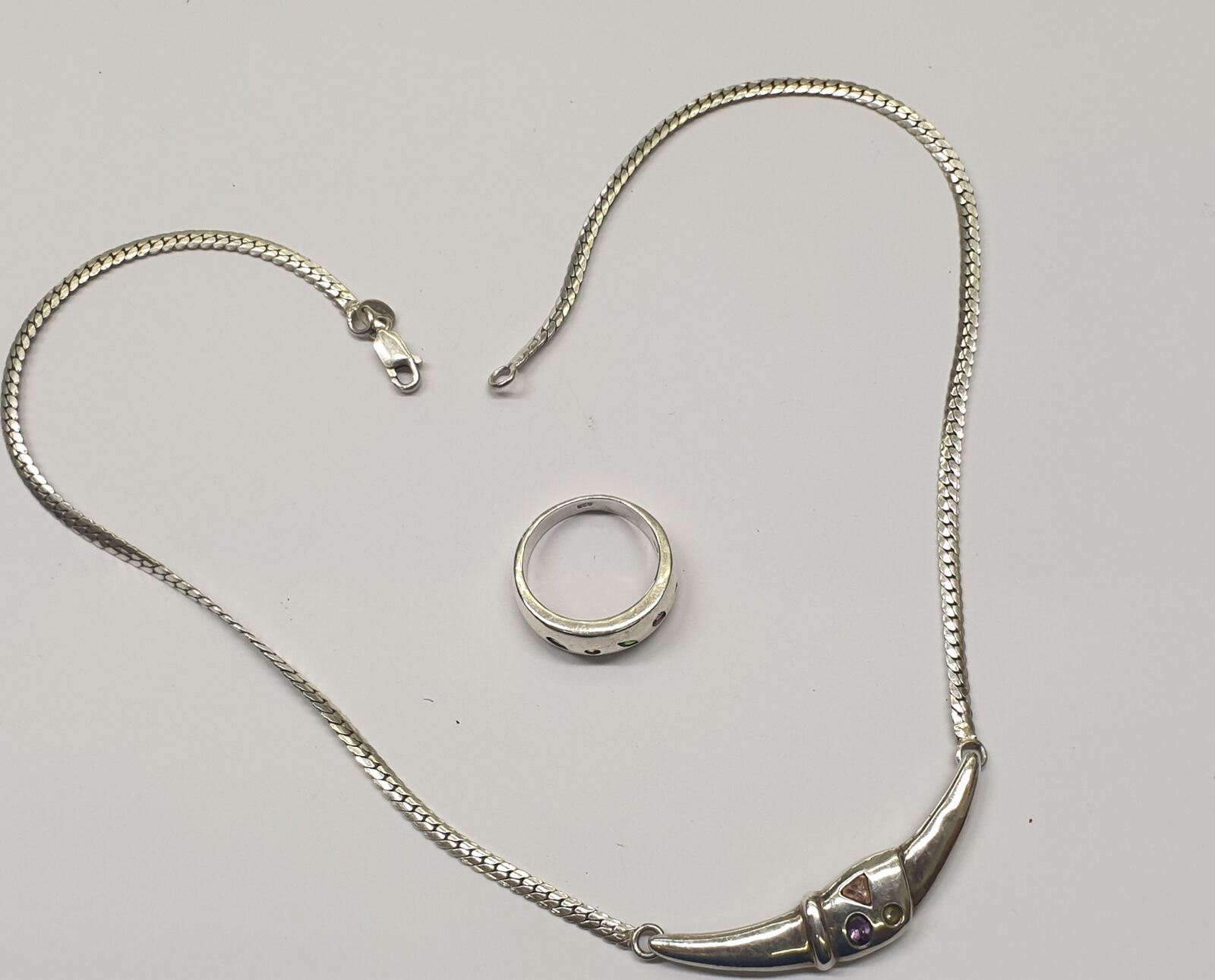 Silberschmuck vintage 925er Silberset 2 teilig Ring Collier Silbercollier Silberring getragen ...