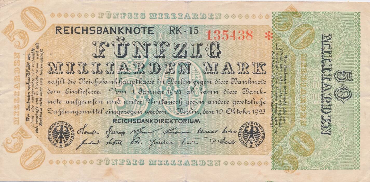 Deutschland Deutsches Reich 50 Milliarden Mark Reichsbanknote 1923 ...