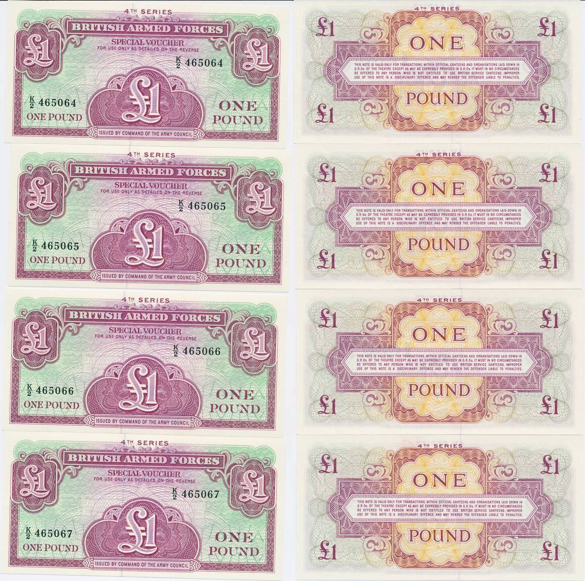 Großbritannien, England 1 Pound (1962) 4x folgende Nummern, 4 Scheine ...
