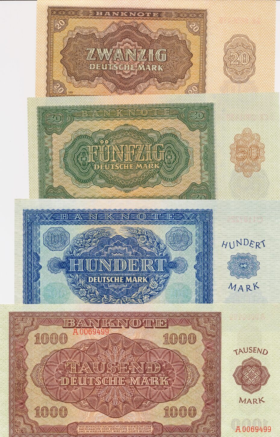 Deutschland DDR 50 Pfennig, 1, 2, 5, 10, 20, 50, 100, 1000 Mark 1948 ...