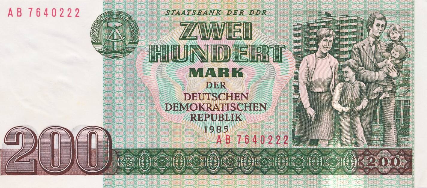 Deutschland DDR 200 Deutsche Mark DM 1985 Staatsbanknote, Serie AB, KN ...