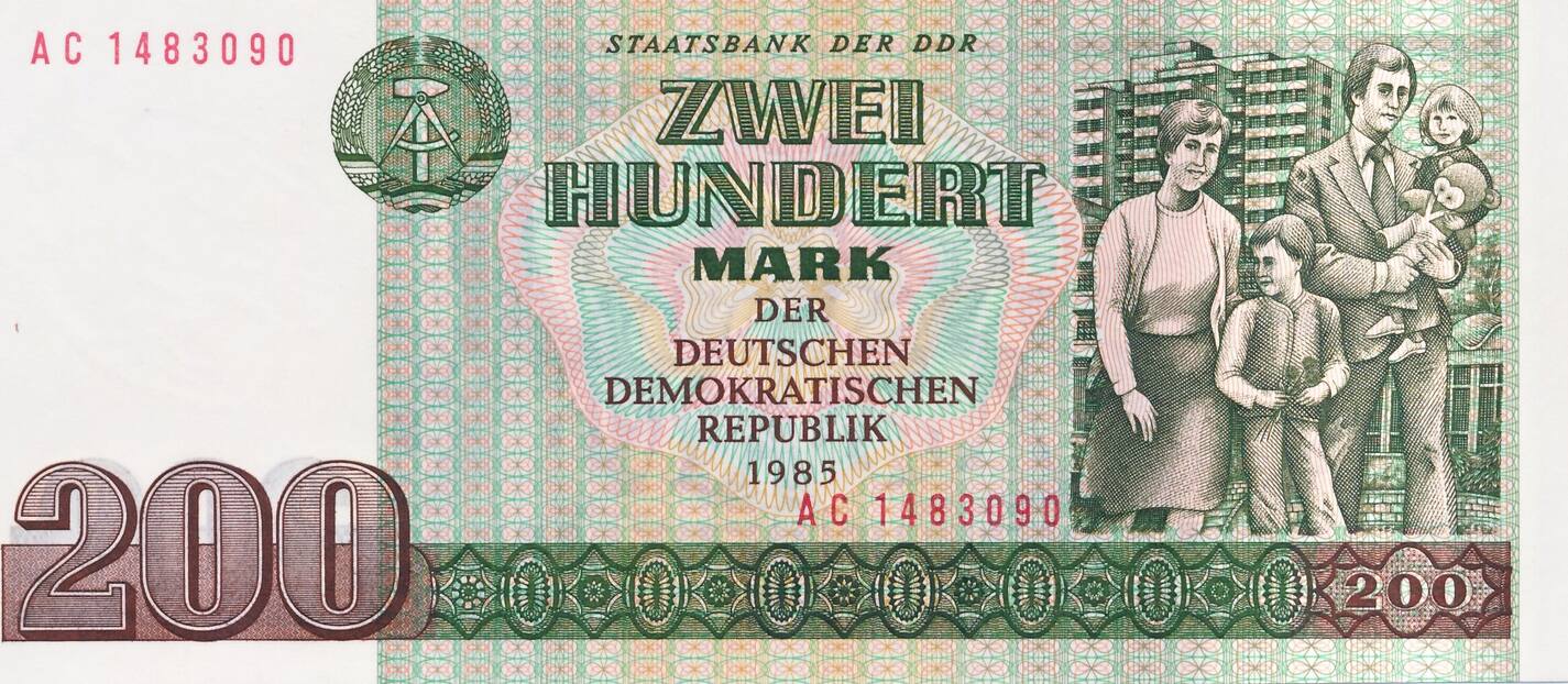 Deutschland DDR 200 Deutsche Mark DM 1985 Staatsbanknote, Serie AC, KN ...
