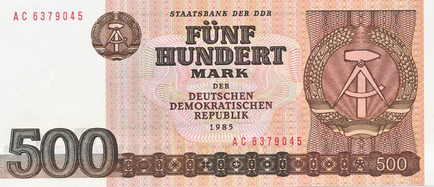Deutschland DDR 500 Deutsche Mark DM 1985 Staatsbanknote, Serie AC, KN ...