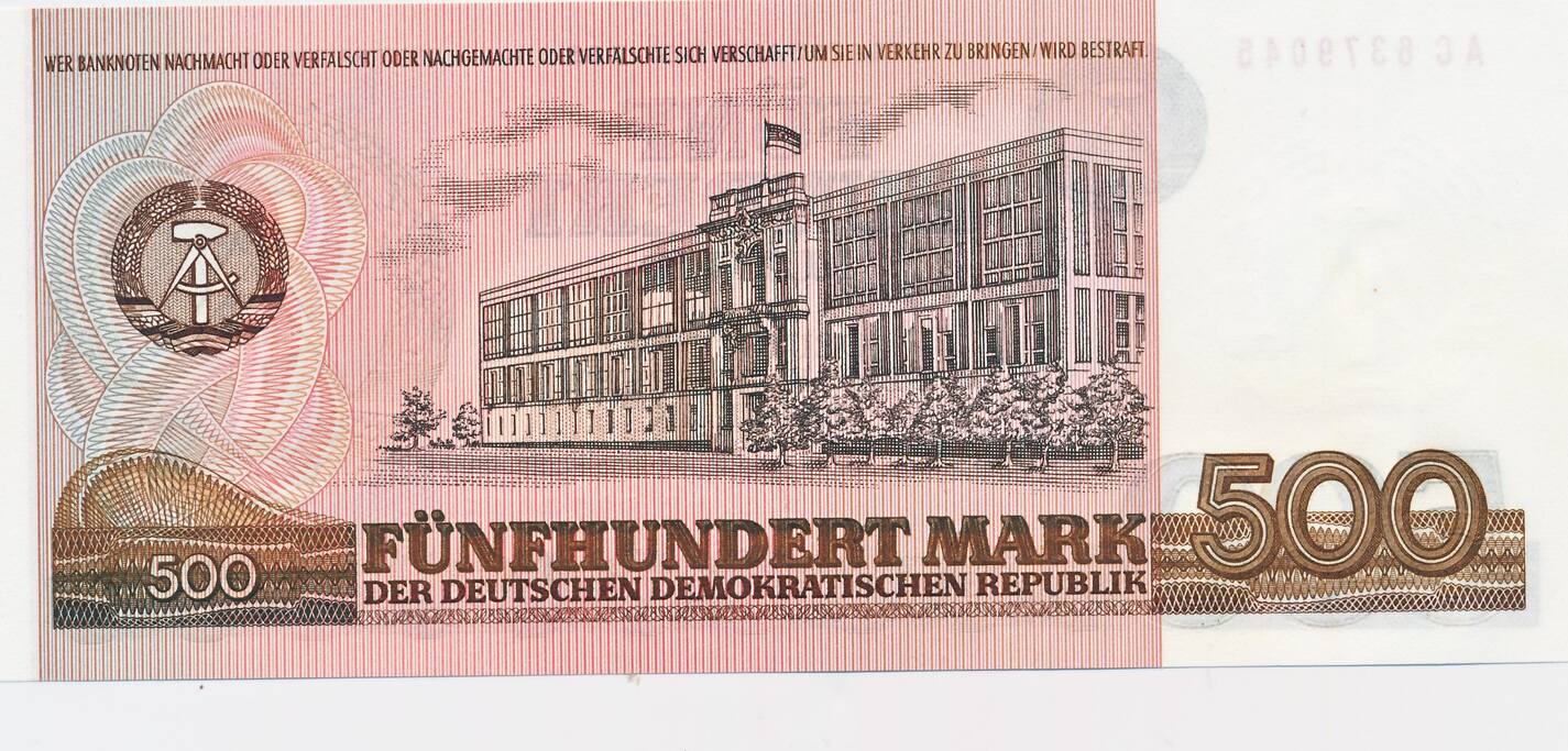 Deutschland DDR 500 Deutsche Mark DM 1985 Staatsbanknote, Serie AC, KN ...