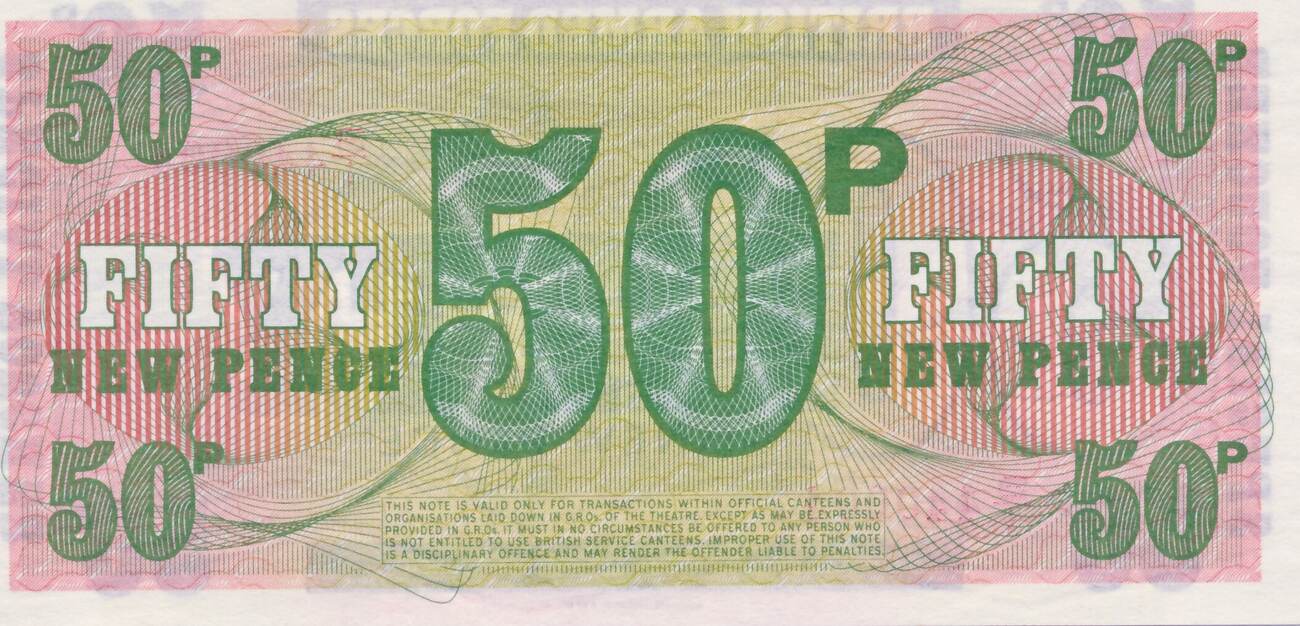 Großbritannien, British Armed Forces 50 New Pence (1972) Geldschein ...