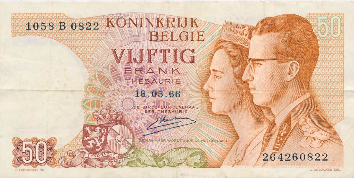Belgien / Belgium 50 Frank 1966 Geldschein Banknote VF | MA-Shops