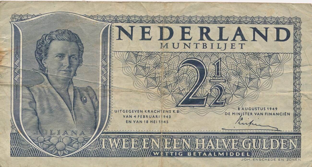 Niederlande 2 1/2 Gulden 1949 Geldschein Banknote VF | MA-Shops