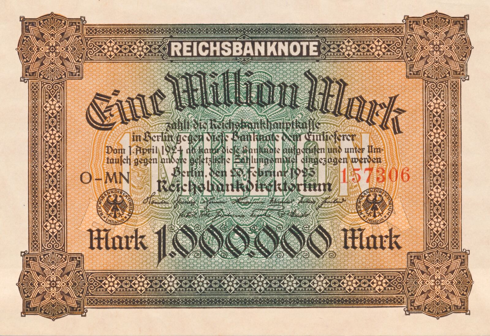 Deutschland Deutsches Reich 1 Million Mark, Reichsbanknote 1923 ...