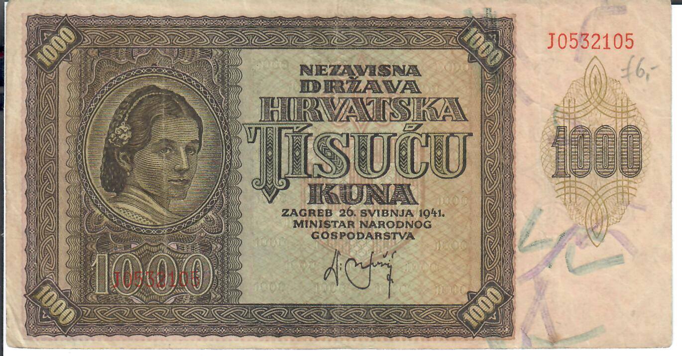 Kroatien 1000 Kuna 1941 Banknote Geldscheine VF | MA-Shops