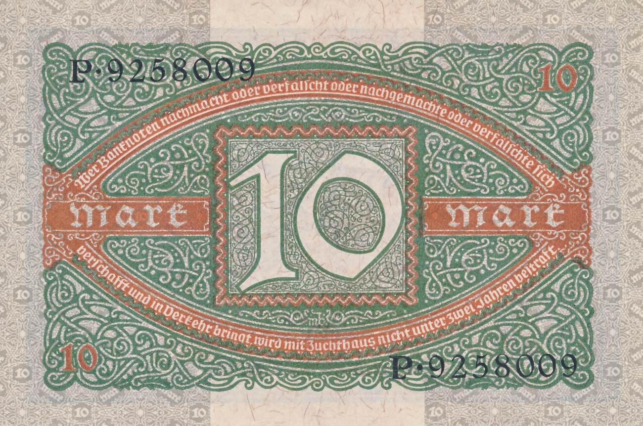 Deutschland Deutsches Reich 10 Mark reichsbanknote 1920 KN 7Stellig ...