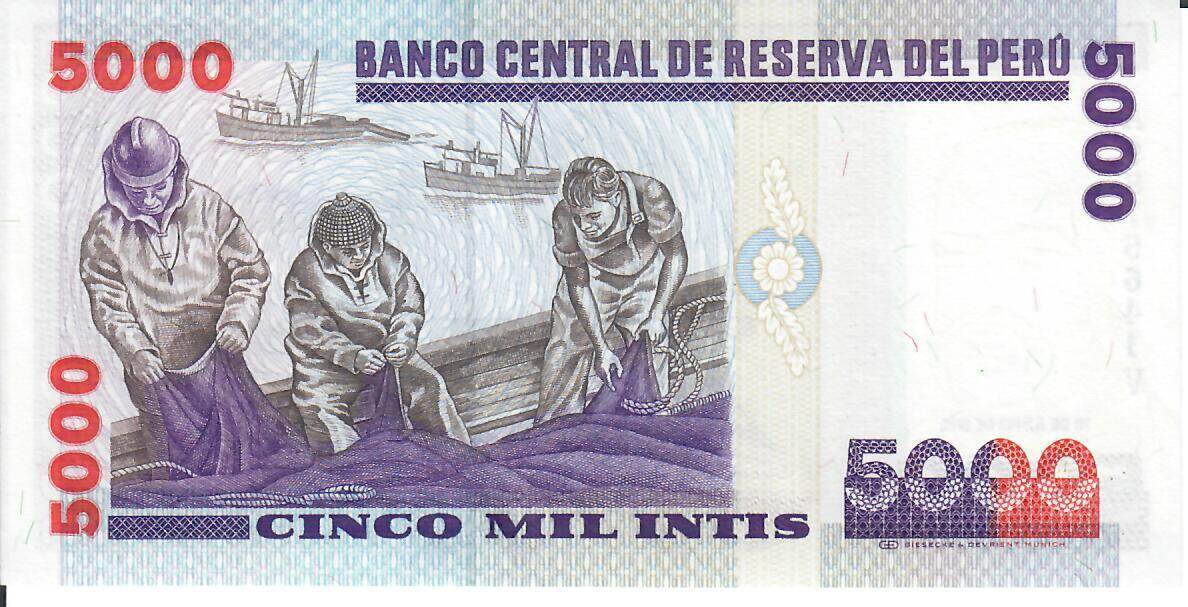 Peru 5000 Intis 1988 Banknote Geldscheine unc | MA-Shops