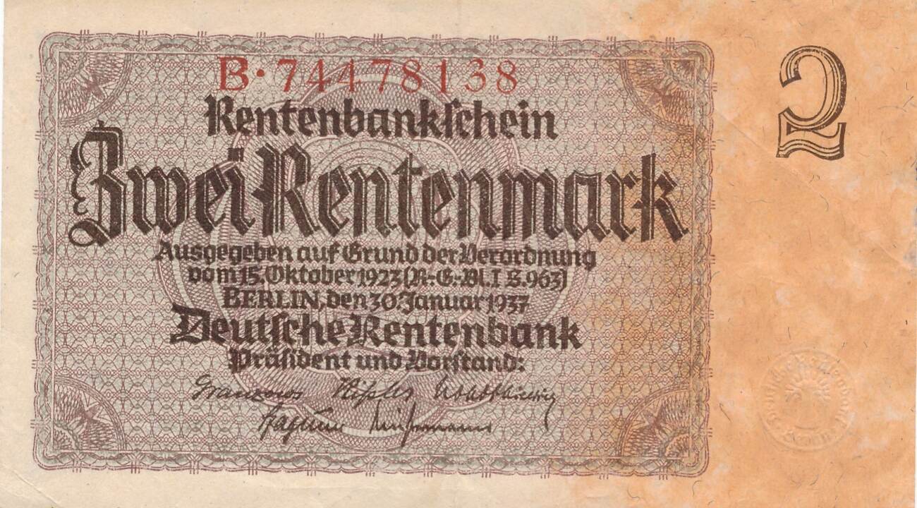Deutsches Reich Deutschland Weimarer Republik 2 Rentenmark ...