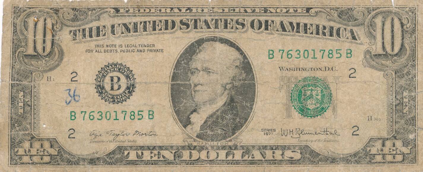 USA - Vereinigte Staaten v. Amerika $ 10 Dollars 1977 Hamilton IV, F ...