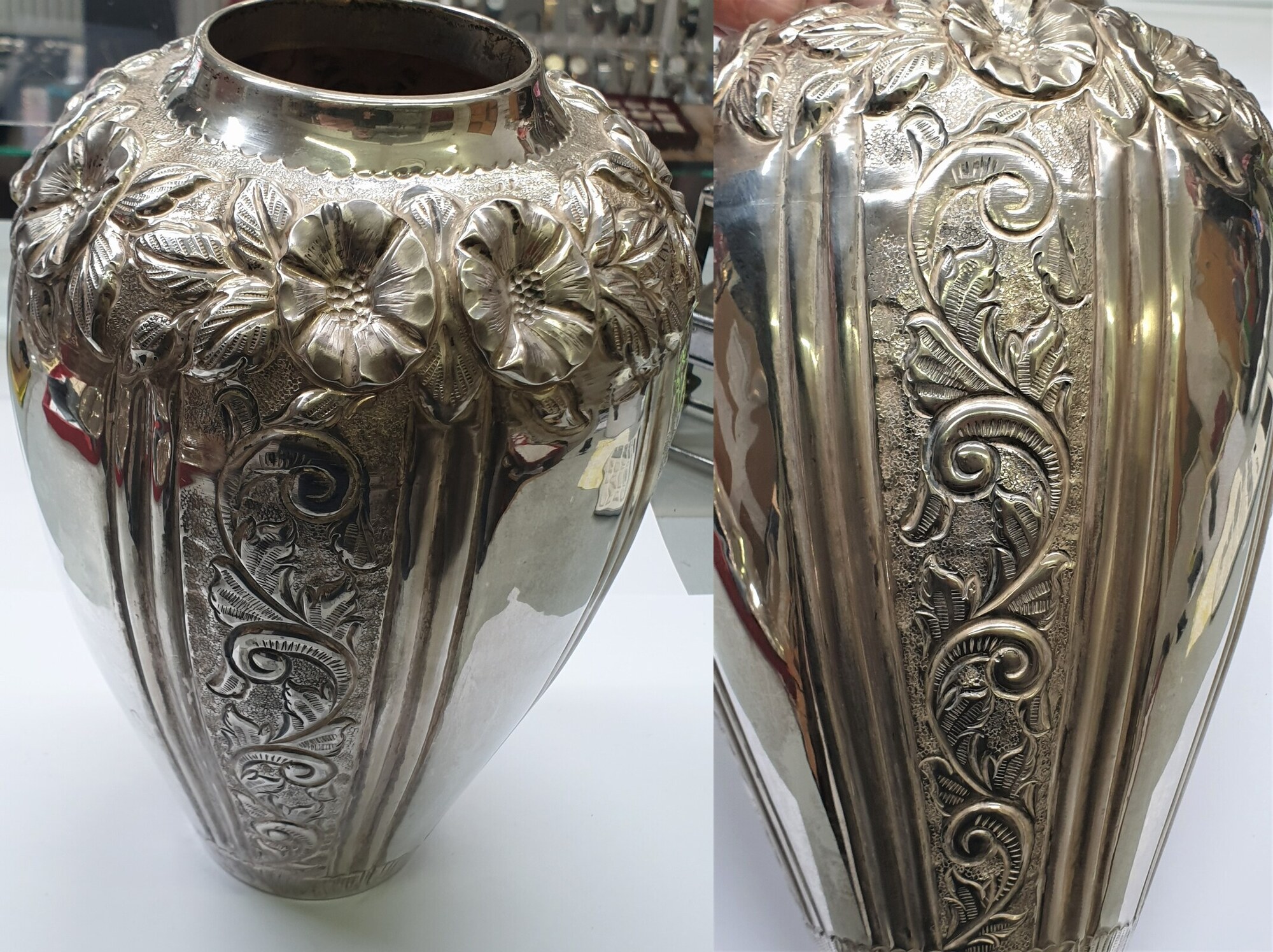 Antikware Große Vase Silbervase 900 Silber, Bauchvase, Blumenvase ...