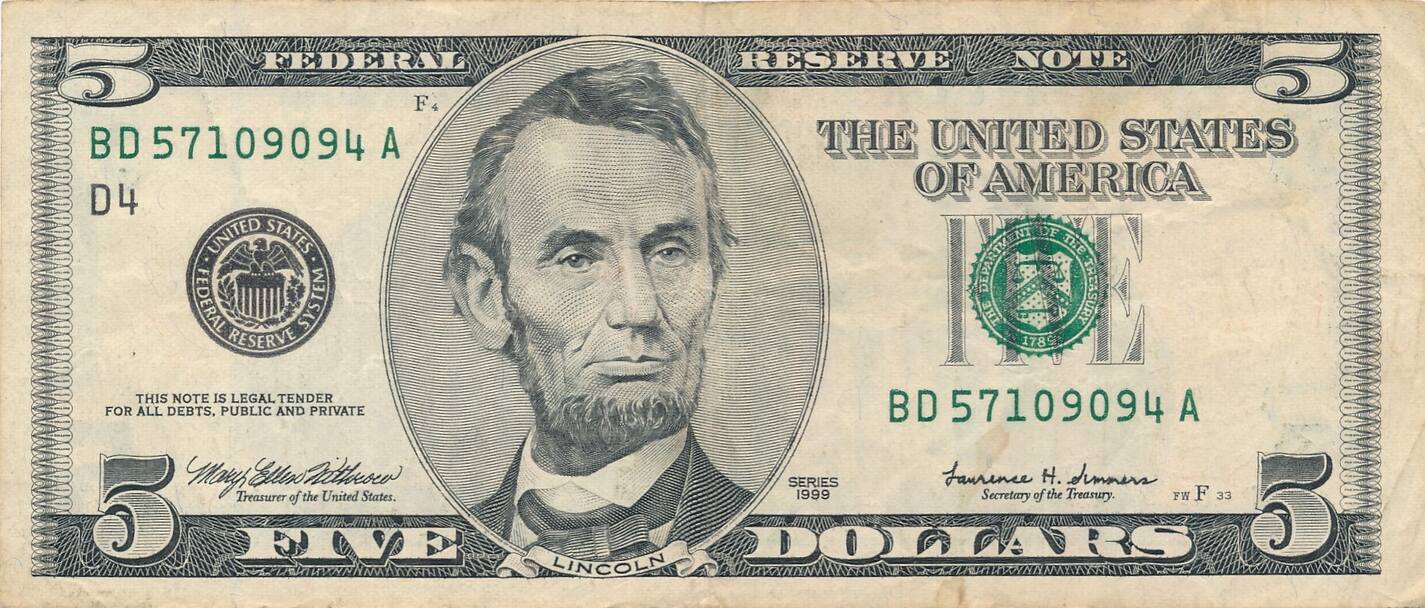 USA - Vereinigte Staaten v. Amerika $ 5 Dollars 1999 VF | MA-Shops