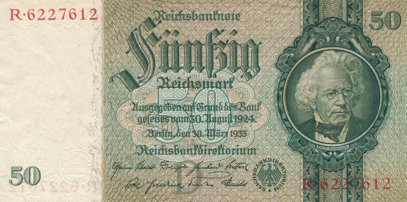 Deutsches Reich Deutschland 50 Reichsmark Reichsbanknote 1933 (ab 1934 ...