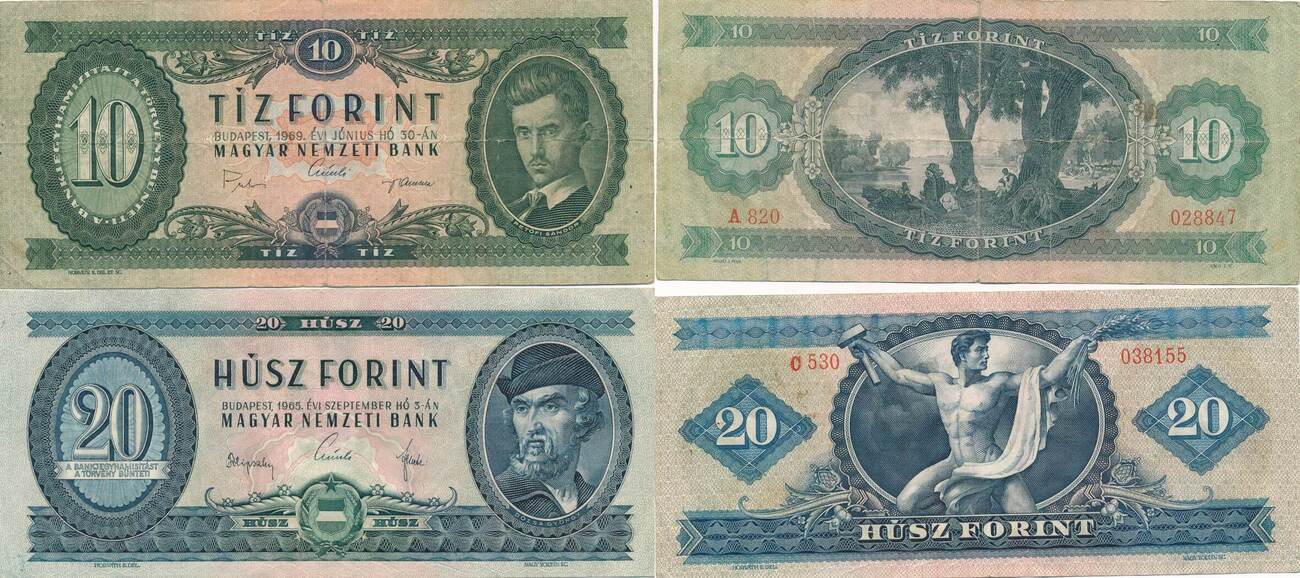 Ungarn 10 und 20 Forint 1965, 1969 Banknote, 2 Stück VF | MA-Shops