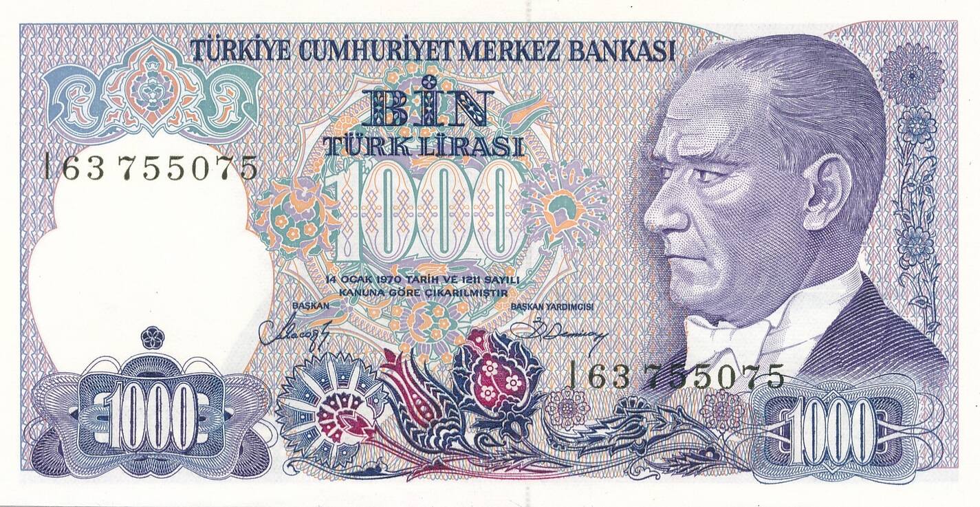 Türkei Türkiye 1000 Lira (1988-1992) 7.Emisyon 2.Tertip 1000 Türk ...