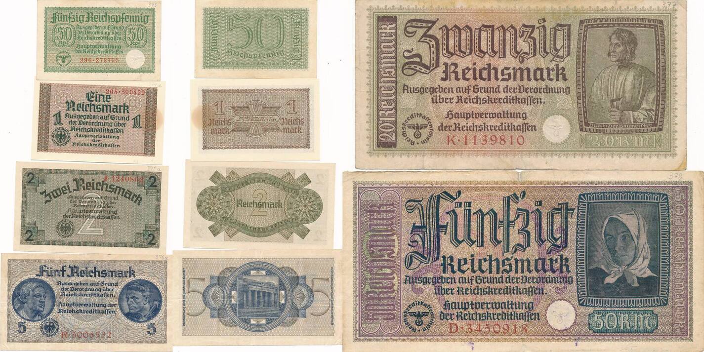 Deutschland Drittes Reich 50 Reichspfennig, 1, 2, 5, 20, 50 Reichsmark ...