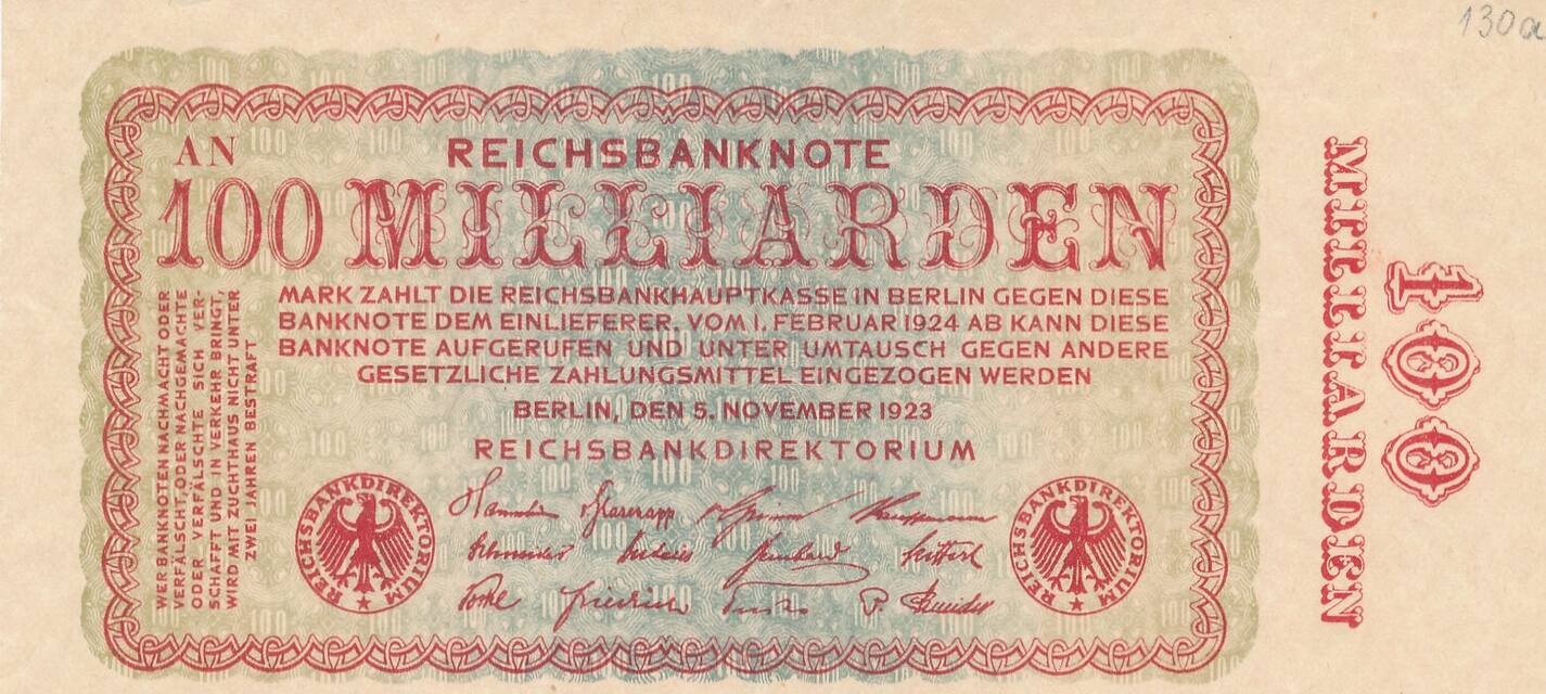 Deutsches Reich Deutschland 100 Milliarden Mark, Reichsbanknote 1923 FZ ...