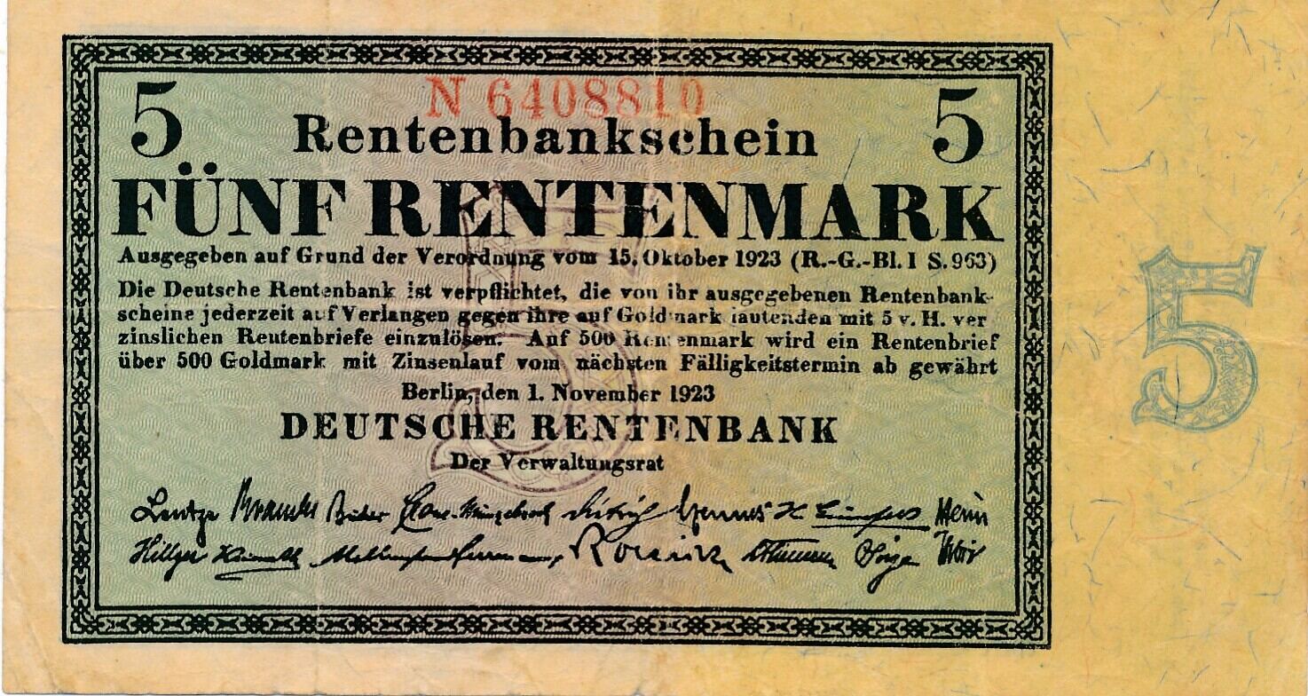 Deutsches Reich Deutschland Weimarer Republik 5 Rentenmark ...